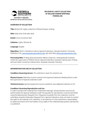 "Richard W. Lighty Collection of Roland Harper writings" by Zach S ...