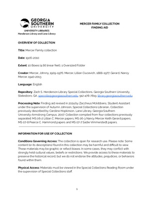 "Mercer Family collection" by Zach S. Henderson Library Special Collections