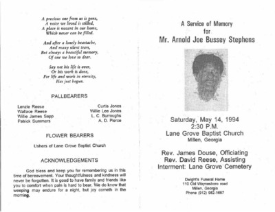 "Mr. Arnold Joe Bussey Stephens"