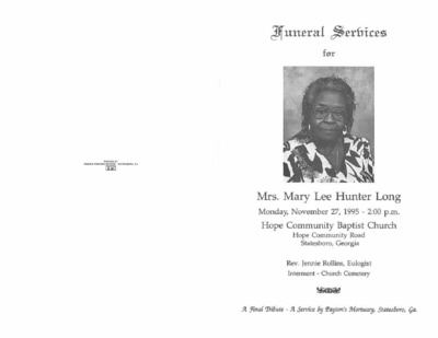 "Mrs. Mary Lee Hunter Long"
