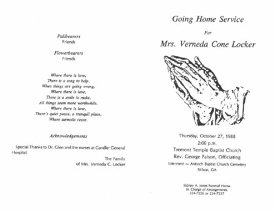 "Mrs. Verneda Cone Locker"