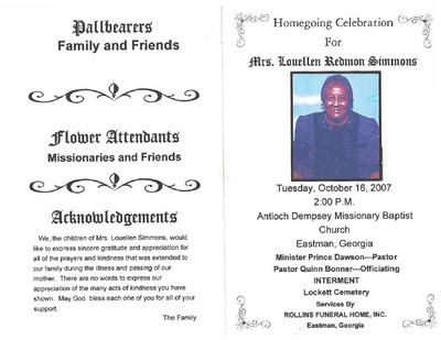 "Mrs Louellen Redmon Simmons"