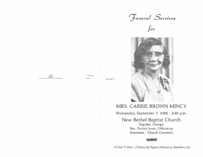 "Mrs. Carrie Brown Mincy"