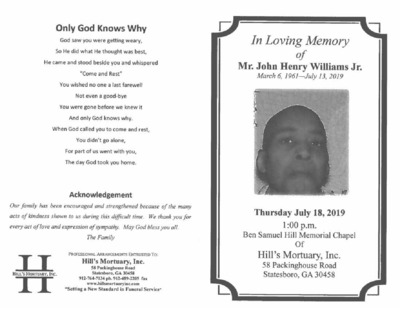 "Mr. John Henry Williams Jr."