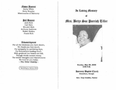 "Mrs. Betty Sue Parrish Tiller"