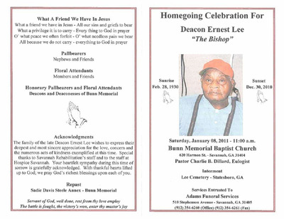 "Deacon Ernest Lee "The Bishop""