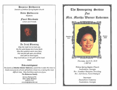 "Mrs. Martha Warner Roberson"