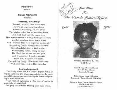 "Rhonda Jackson Bryant"