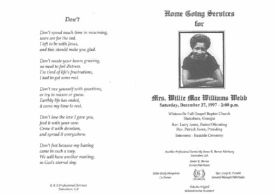 "Wille Mae Williams Webb"