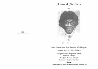 "Flaura Mae Byrd Brinson Washington"