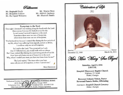 "Mrs. Mae "Mary" Sue Byrd"